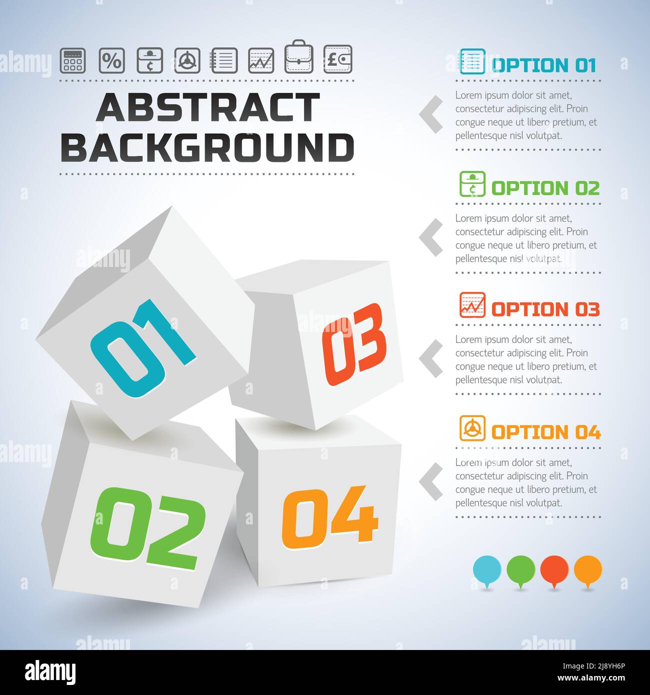 Business infographic template with white 3d cubes text icons and four ...