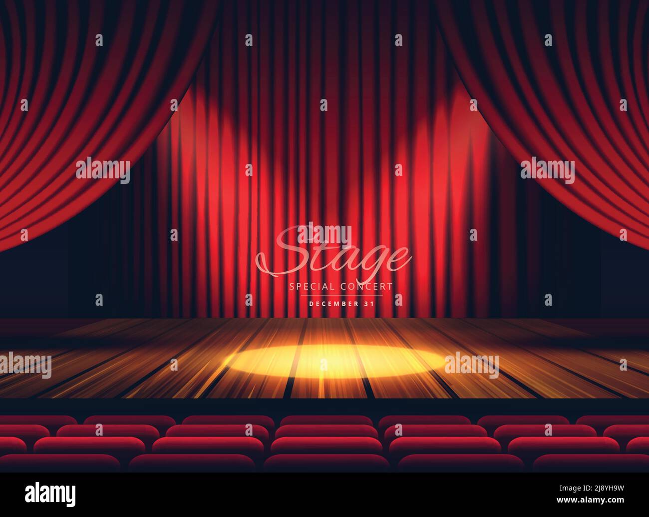 Premium red curtains stage, theater or opera background with spotlight ...