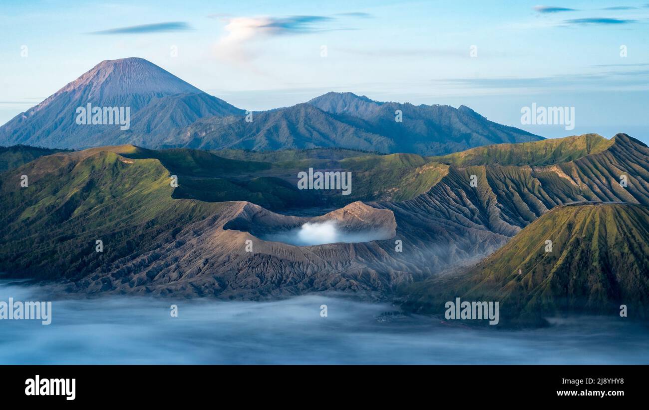 Morning view of mount Bromo, Indonesia, background wallpaper Stock ...