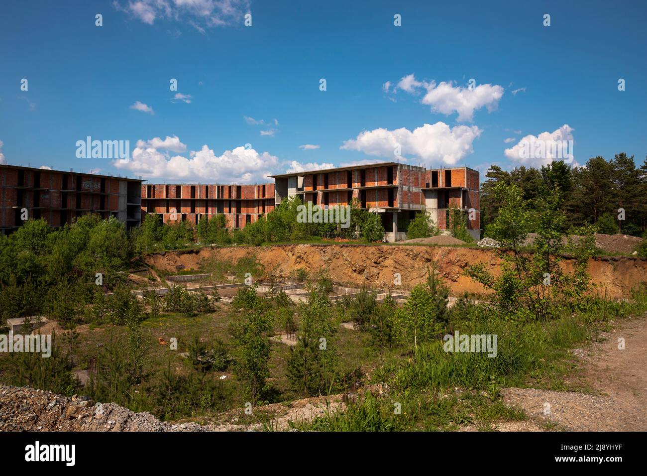 Unfinished, abandoned construction site. Project is not built ...
