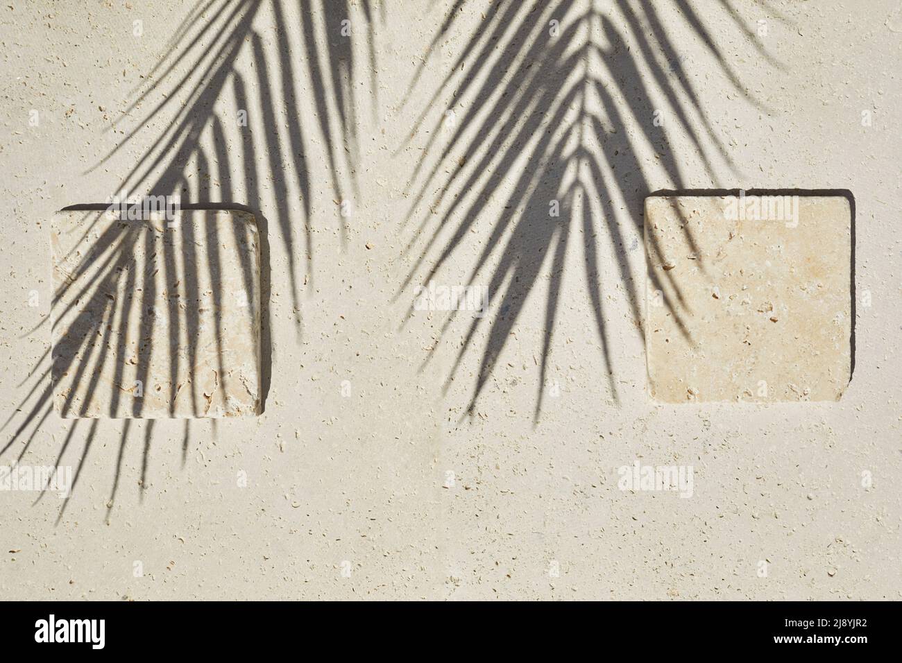 Travertine stone display flat lay podium on travertine stone background ...