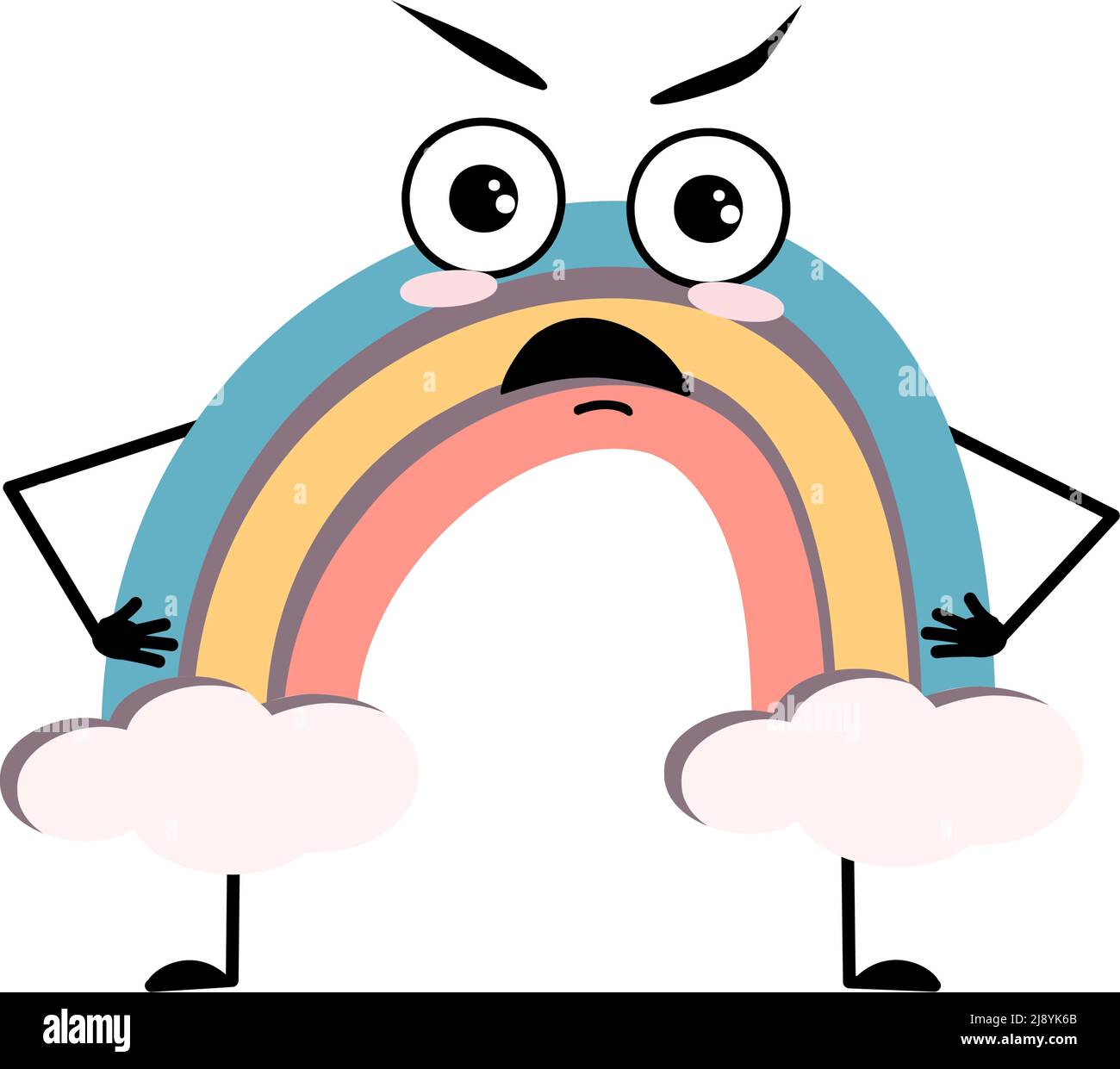 Cute rainbow character with angry emotions, grumpy face, furious eyes ...