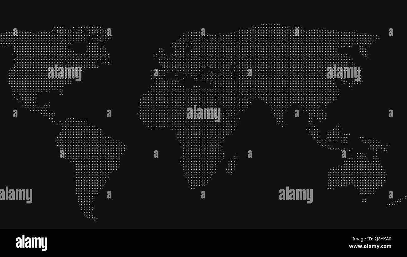 3d Pixel world map on black background. Digital dots in the form global ...