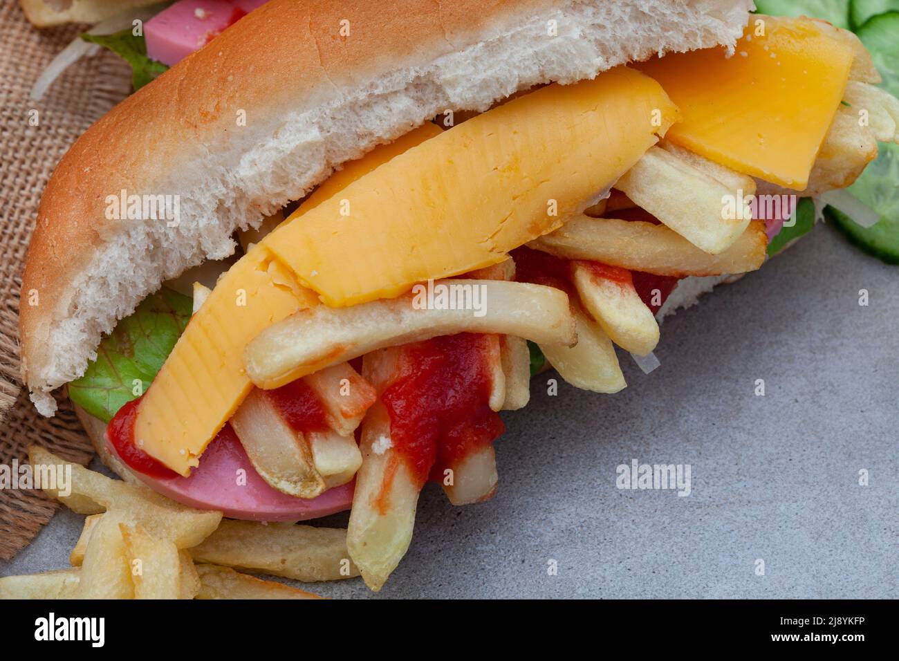 South African submarine sandwich with chips and meat known as a Gatsby ...