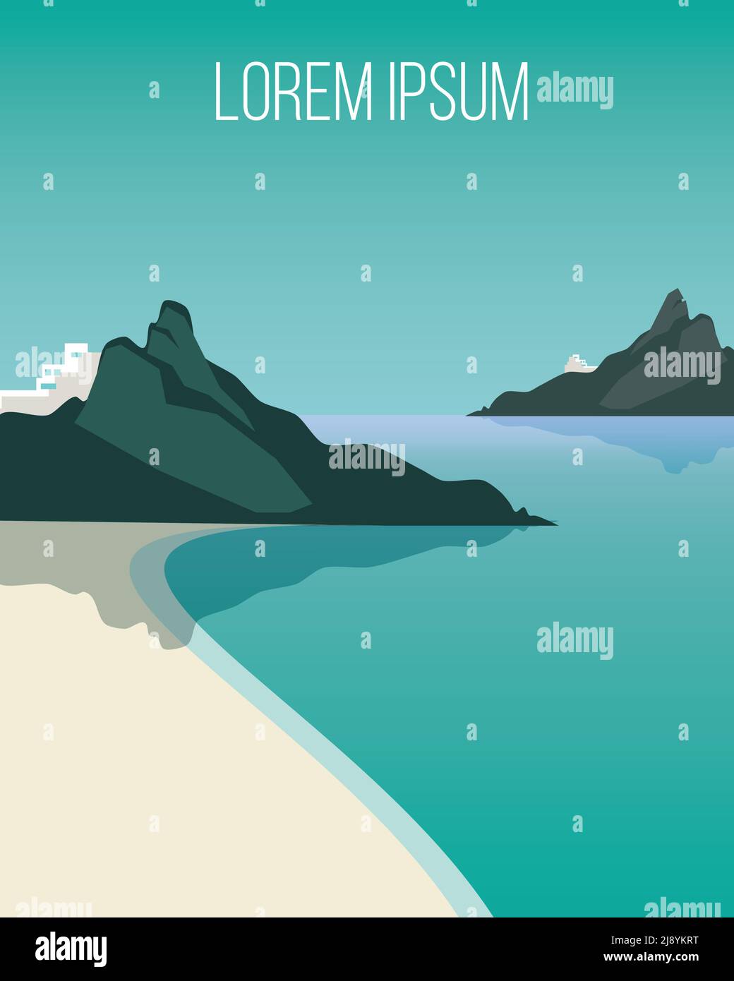 Flat light coast landscape background with tranquil sea beach and ...