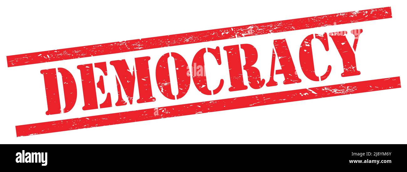 DEMOCRACY text on red grungy rectangle vintage stamp Stock Photo - Alamy