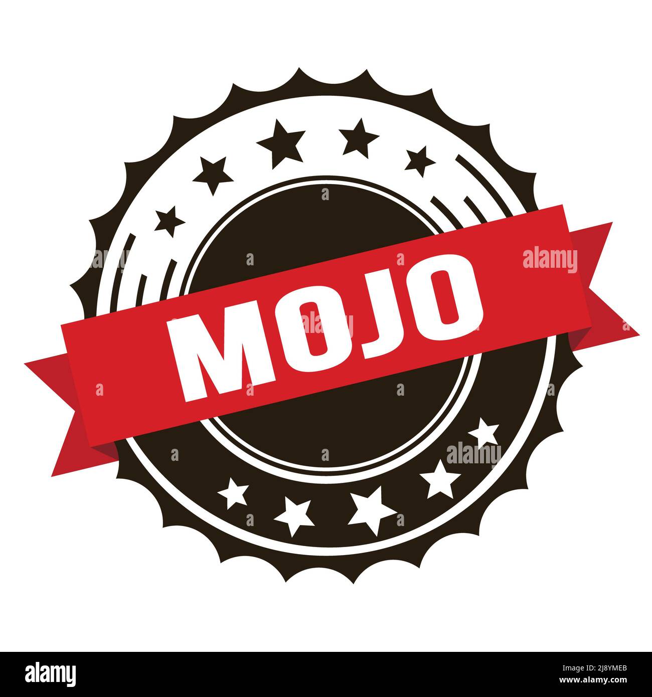 MOJO text on red brown ribbon badge stamp Stock Photo - Alamy