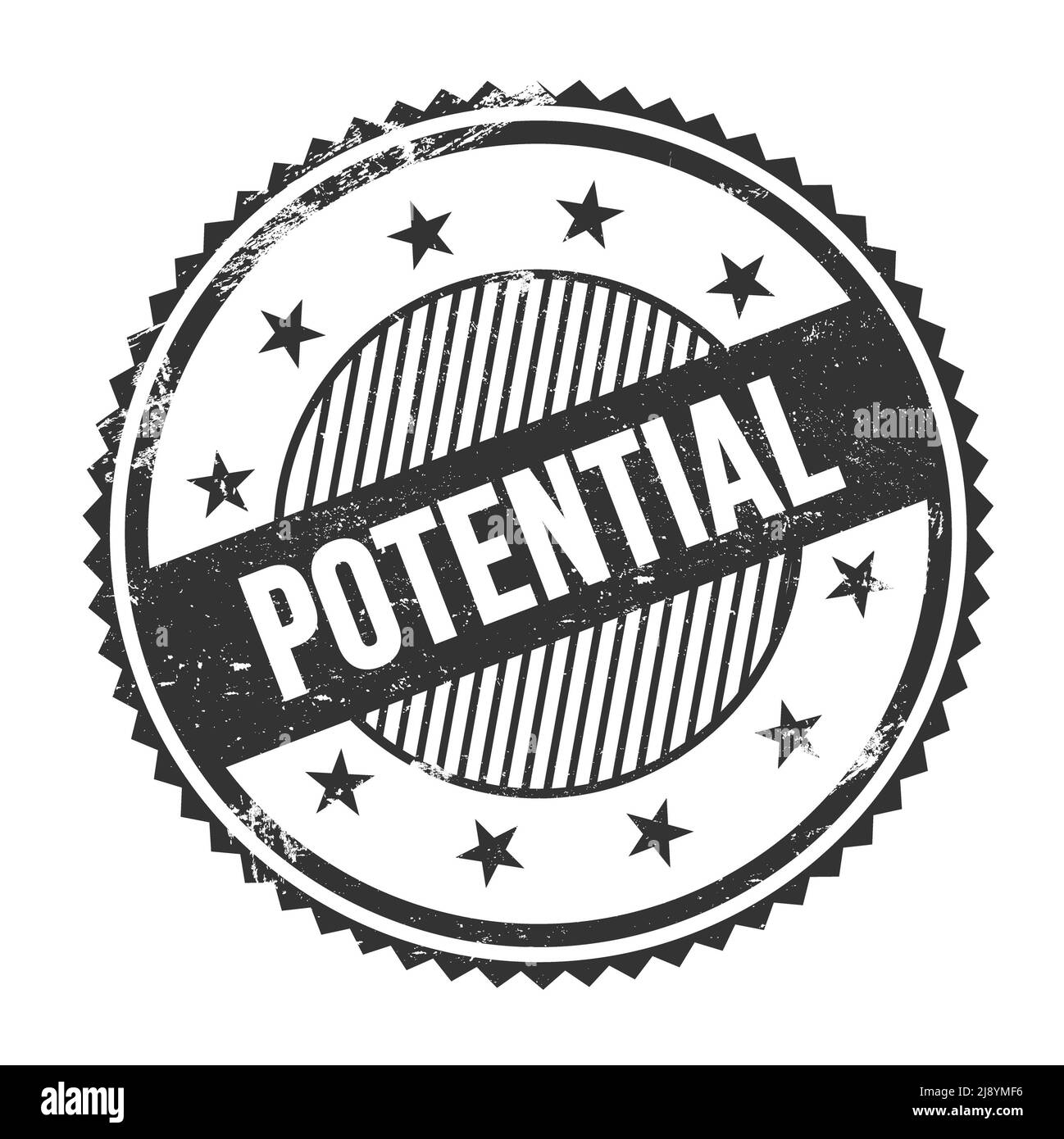 POTENTIAL text written on black grungy zig zag borders round stamp ...