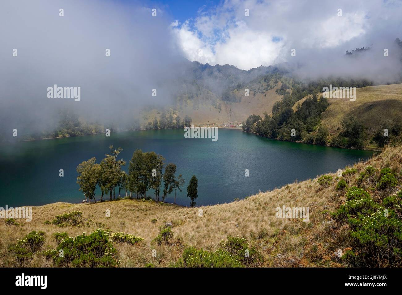Landscape view of Ranu Kumbolo lake, Bromo Tengger Semeru National Park ...