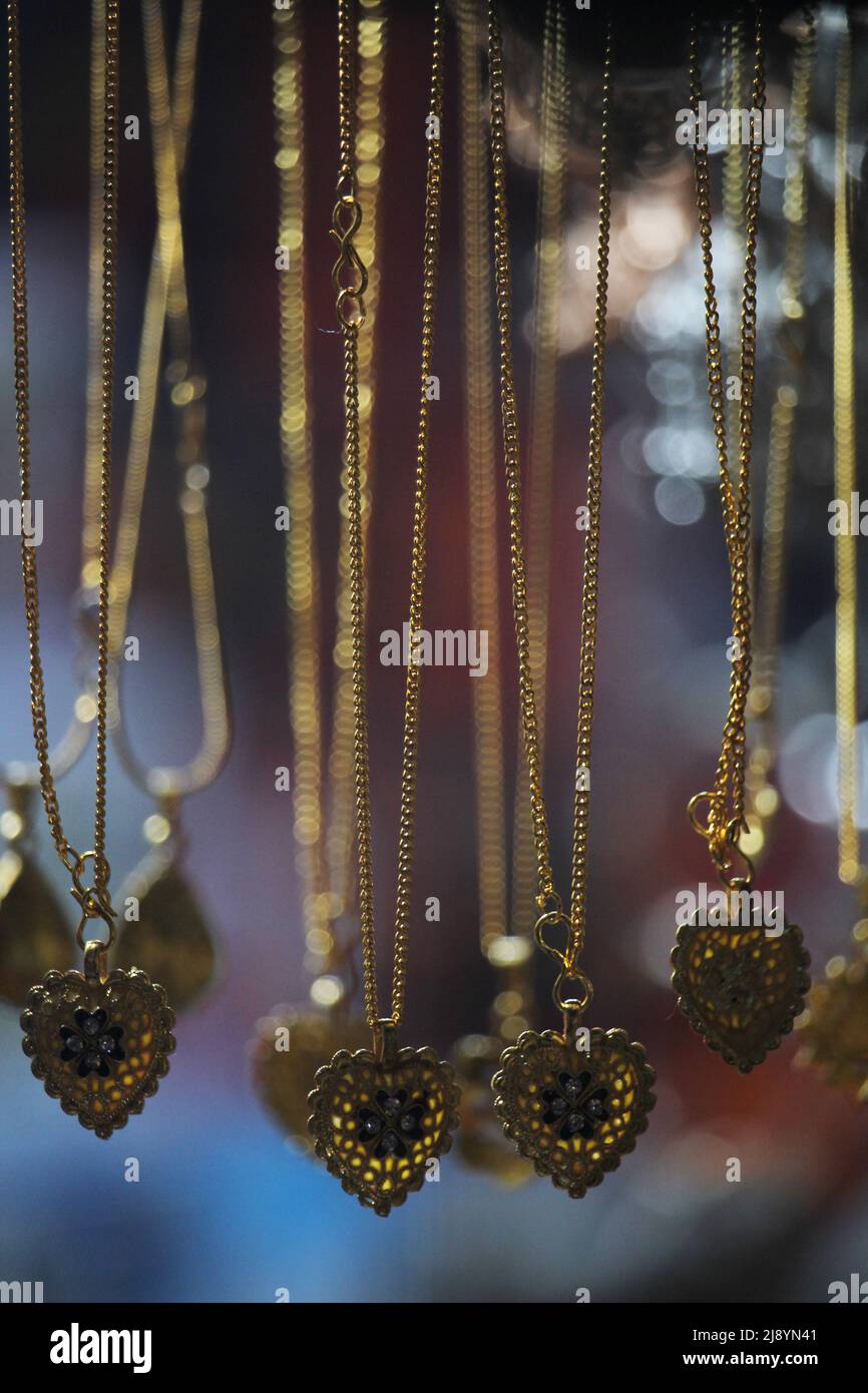 Jewelry on window display Stock Photo - Alamy