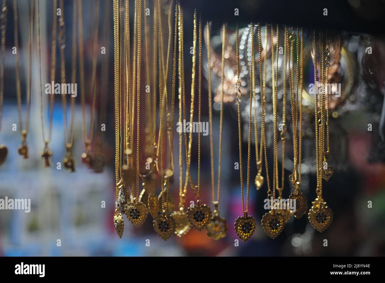 Jewelry on window display Stock Photo - Alamy