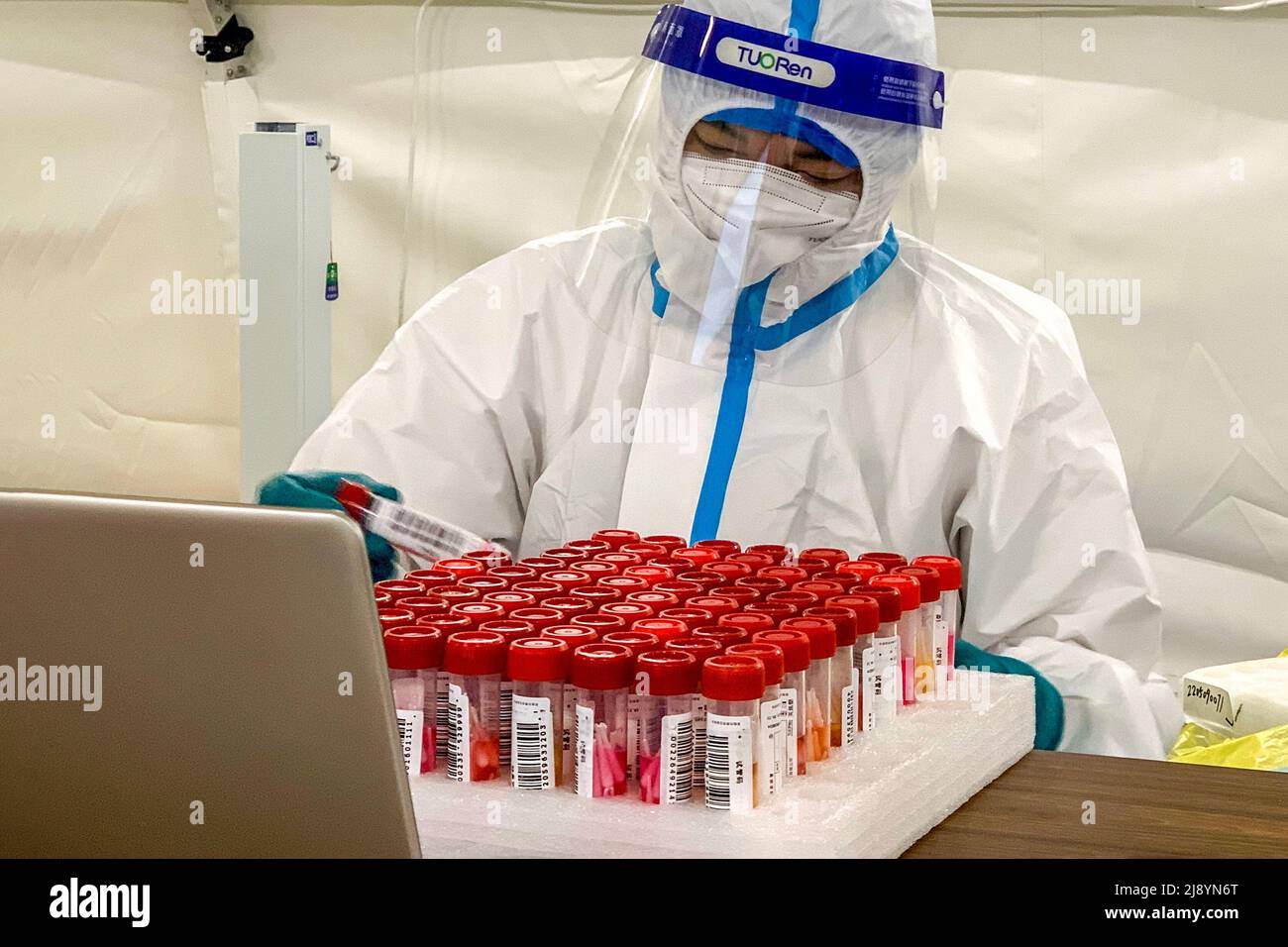 ANYANG, CHINA - MAY 19, 2022 - A staff member tests a sample at a ...