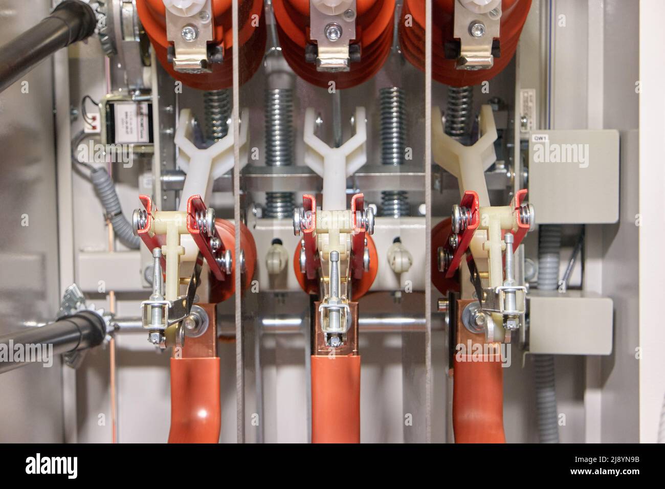 Switchboard circuit breakers close up. Control panel of machine engine ...