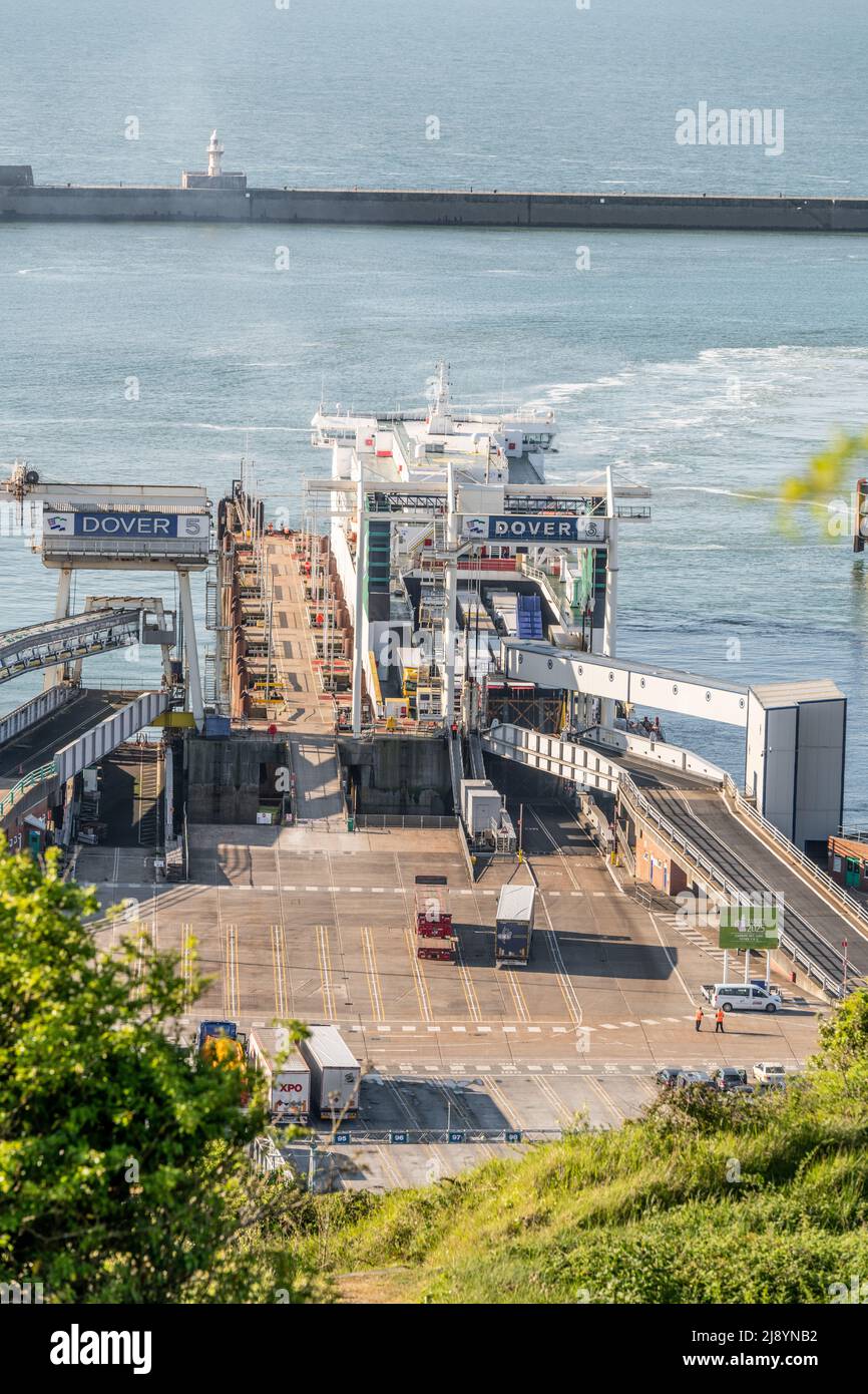 lorries arriving at ferry teminal at Dover, Port of Dover, Kent ...