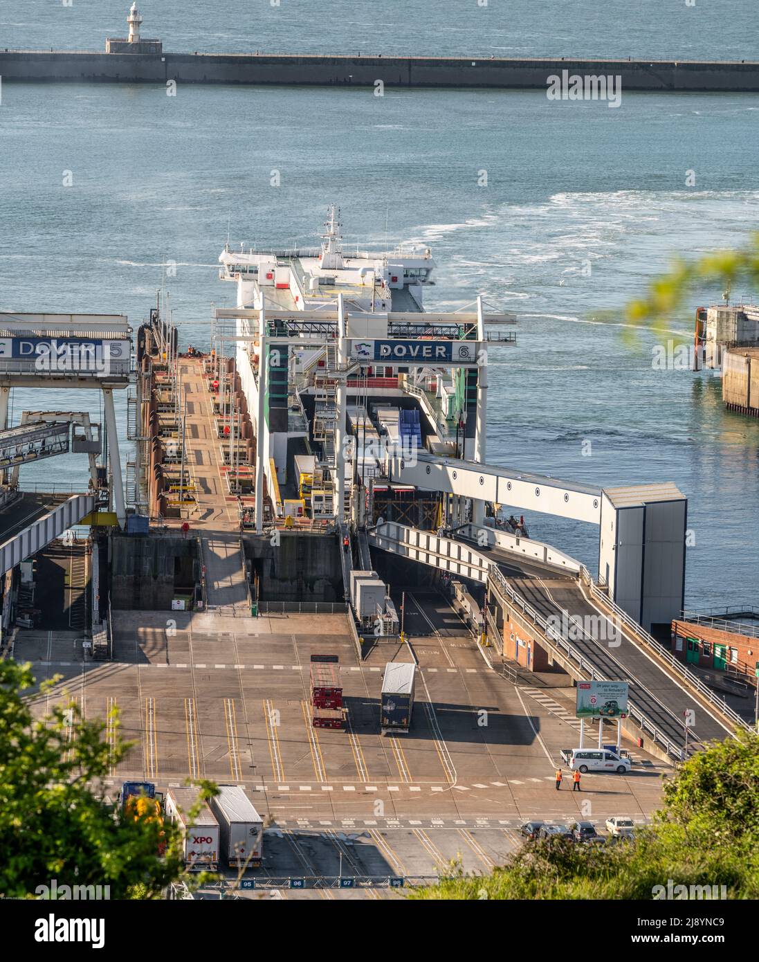 lorries arriving at ferry teminal at Dover, Port of Dover, Kent ...