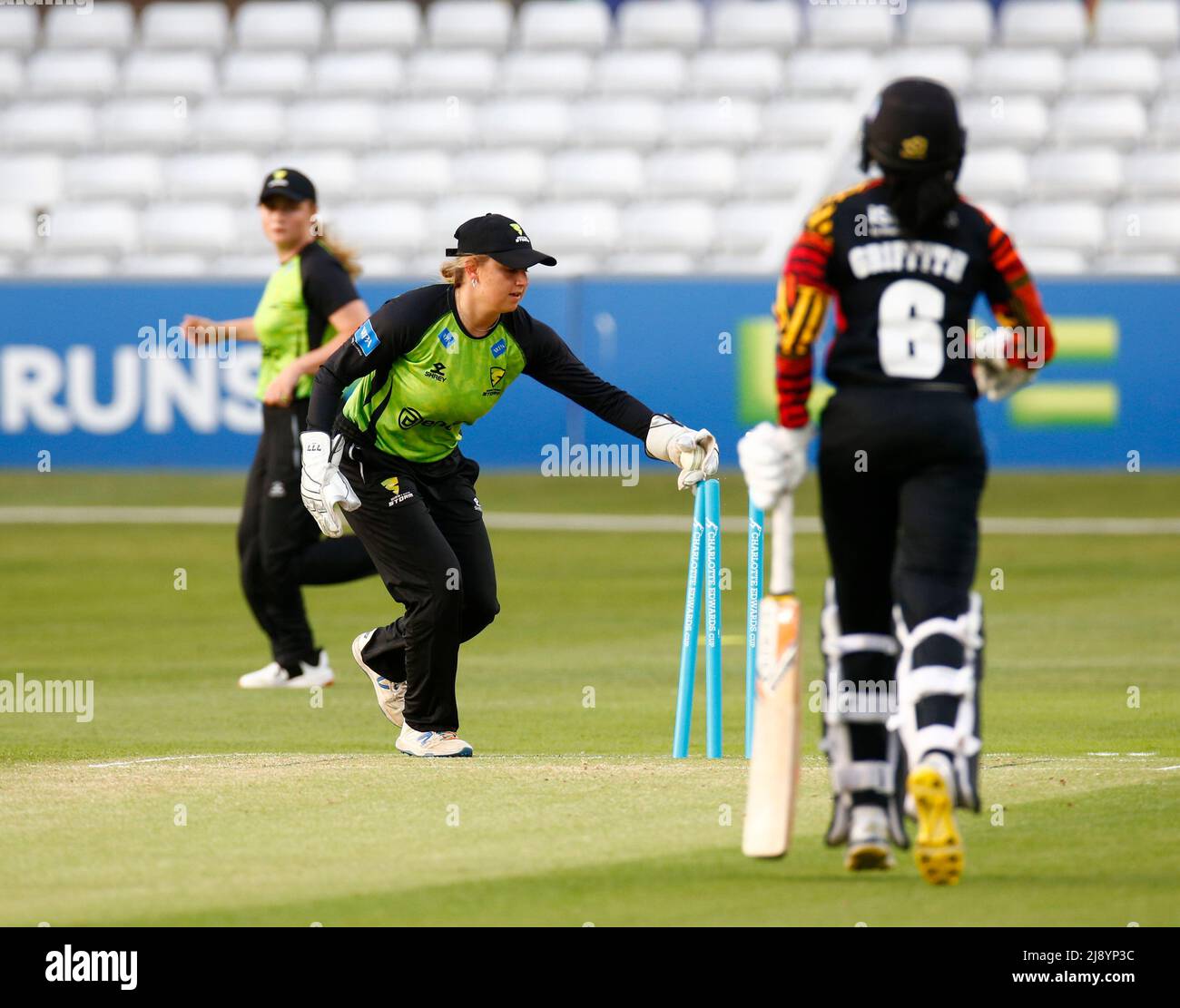 BECKENHAM ENGLAND - MAY 18 : Sunrisers Cordelia Griffith gets stump by ...
