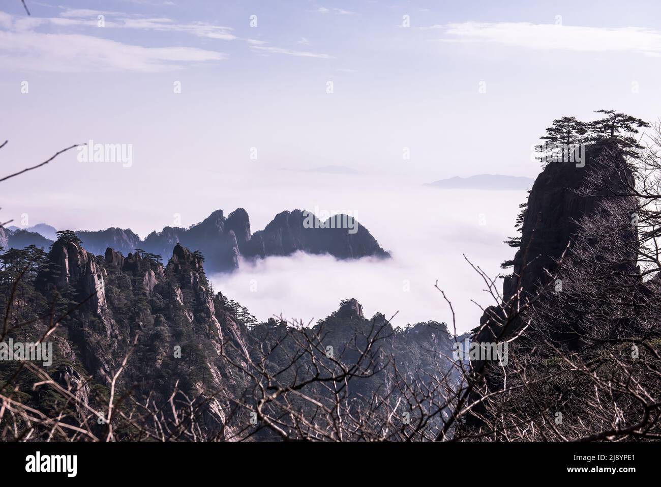 Wonderful and curious sea of clouds at beautiful Huangshan mountain landscape in China Stock ...
