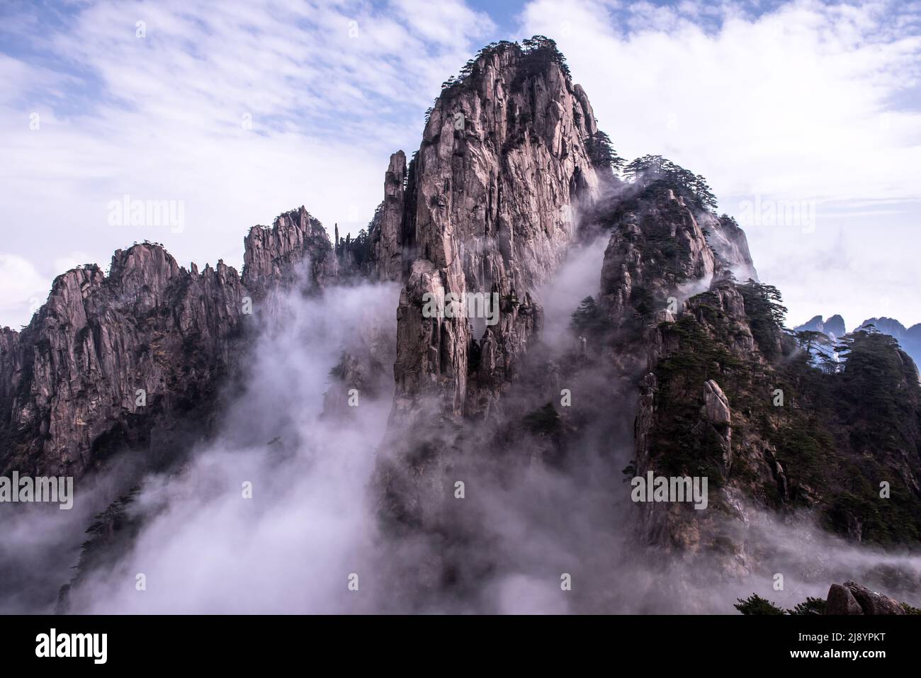 Wonderful and curious sea of clouds at beautiful Huangshan mountain landscape in China Stock ...