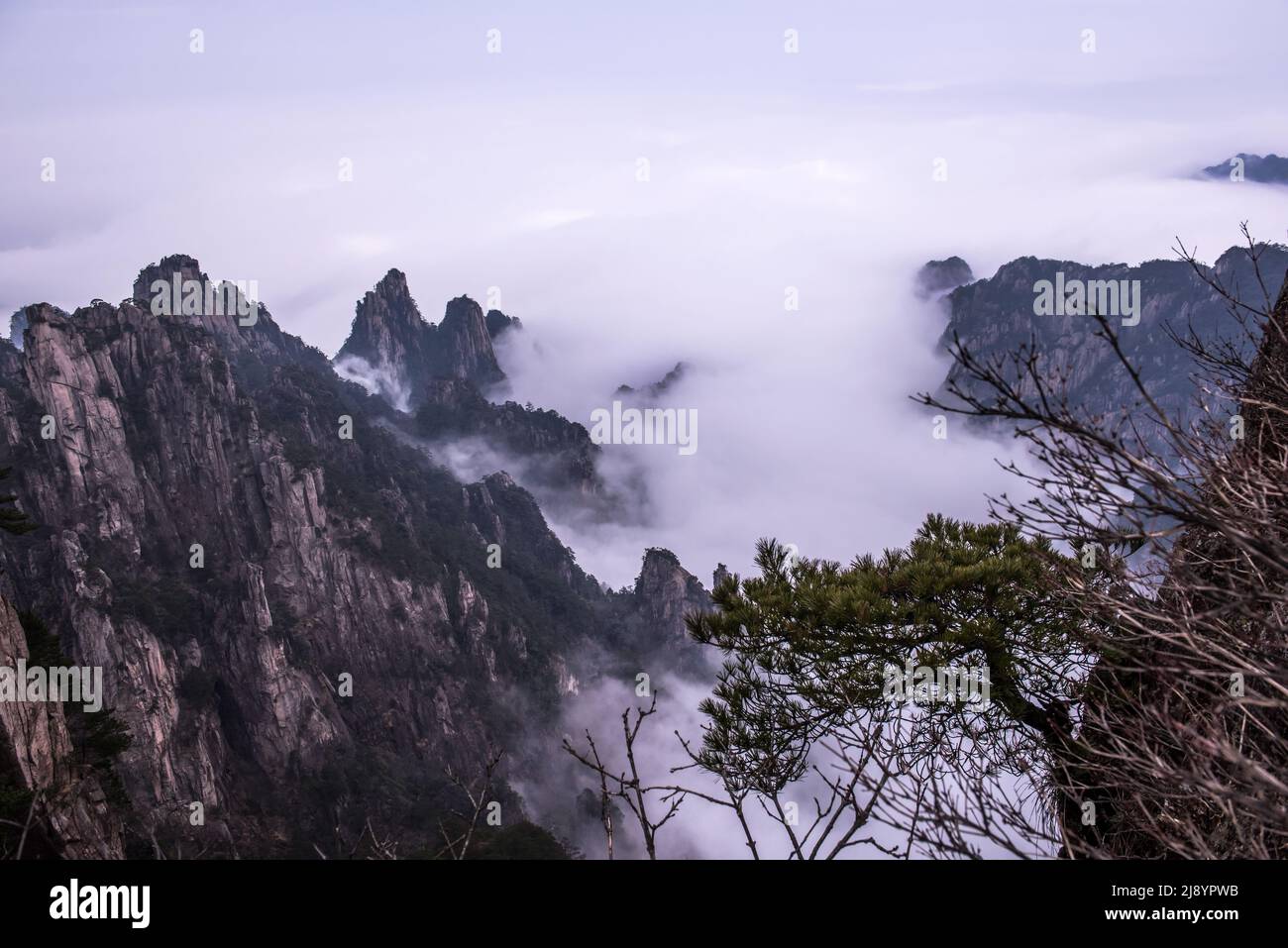 Wonderful and curious sea of clouds at beautiful Huangshan mountain landscape in China Stock ...