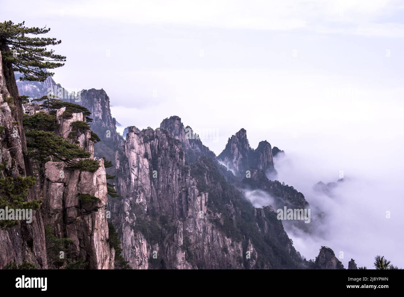 Wonderful and curious sea of clouds at beautiful Huangshan mountain landscape in China Stock ...