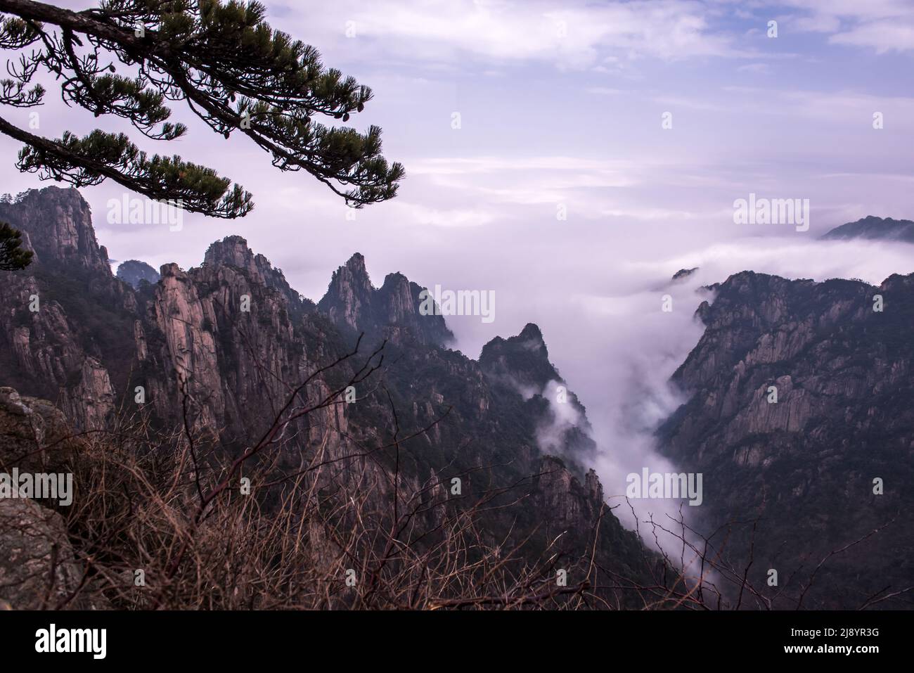 Wonderful and curious sea of clouds at beautiful Huangshan mountain landscape in China Stock ...