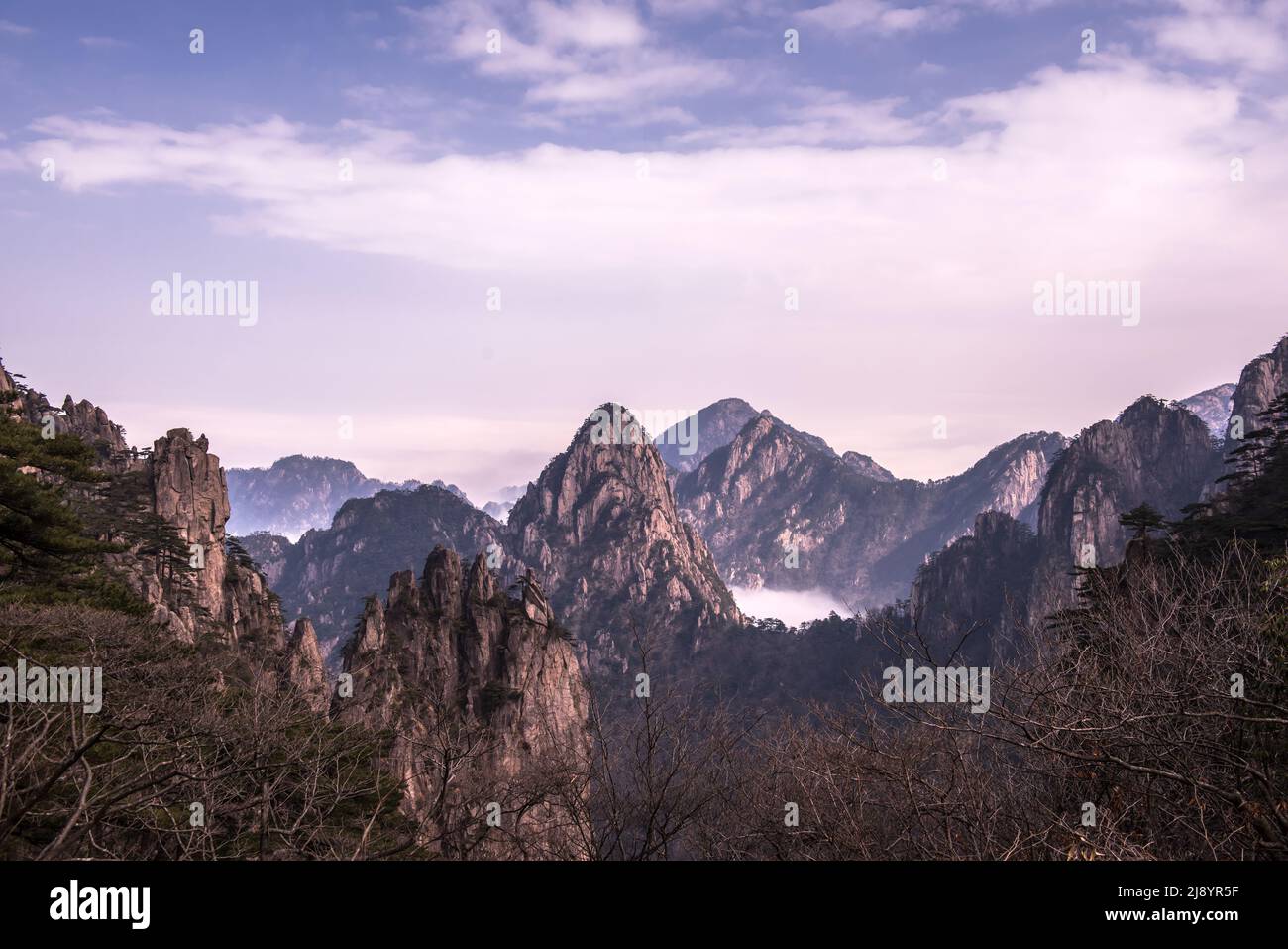Wonderful and curious sea of clouds at beautiful Huangshan mountain landscape in China Stock ...