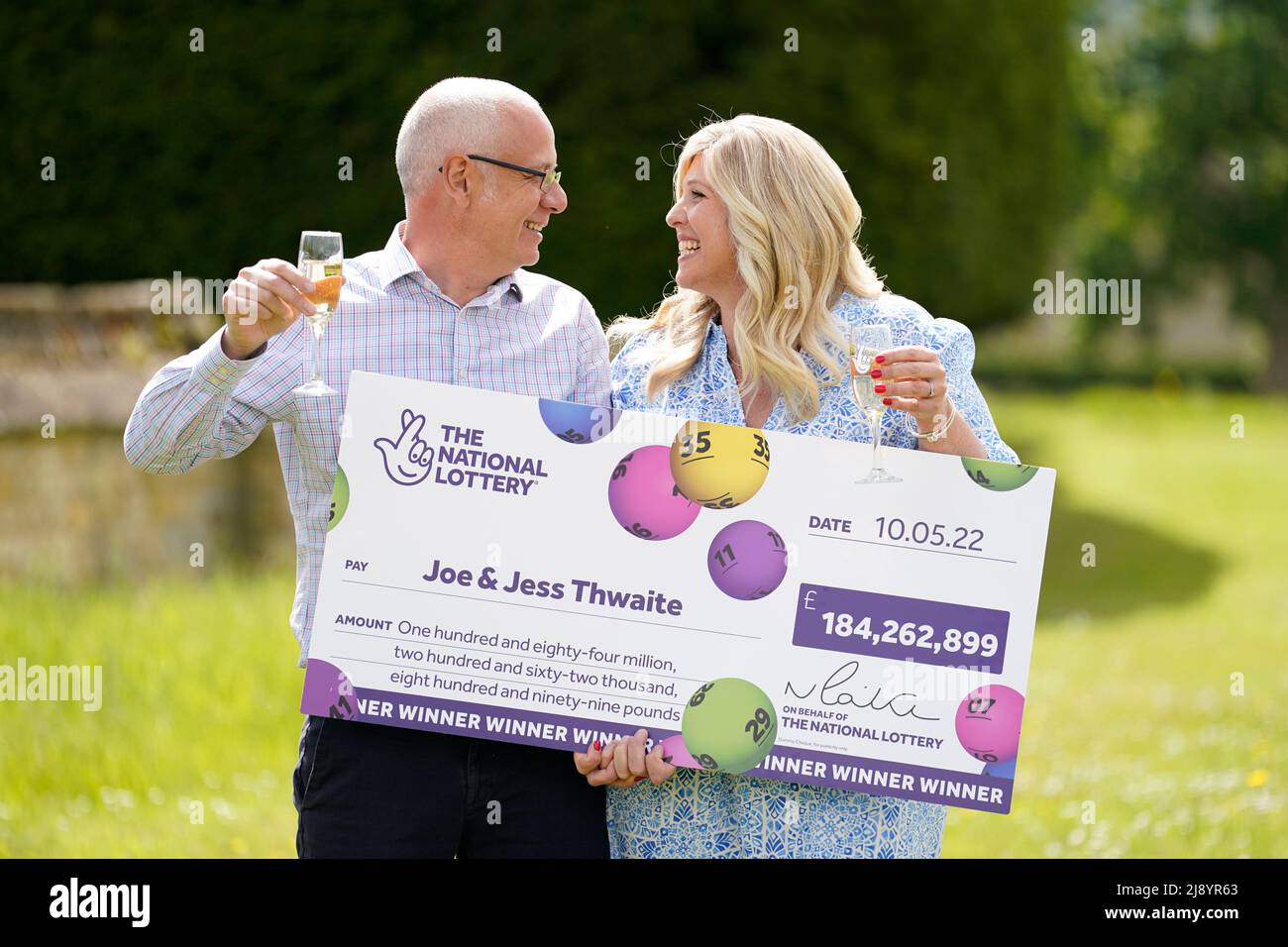 Joe Thwaite, 49, and Jess Thwaite, 46, from Gloucestershire celebrate ...