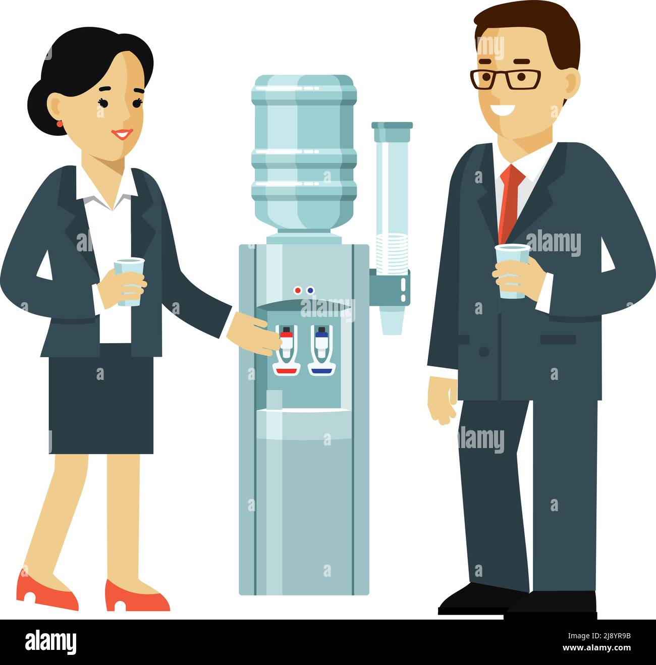 Break time concept - young man and woman talking. Vector illustration ...