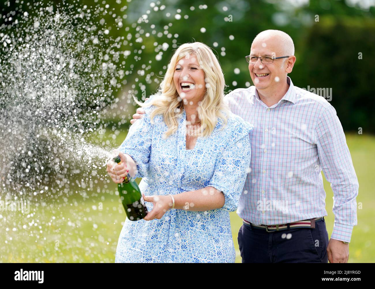 Joe Thwaite, 49, and Jess Thwaite, 46, from Gloucestershire celebrate ...