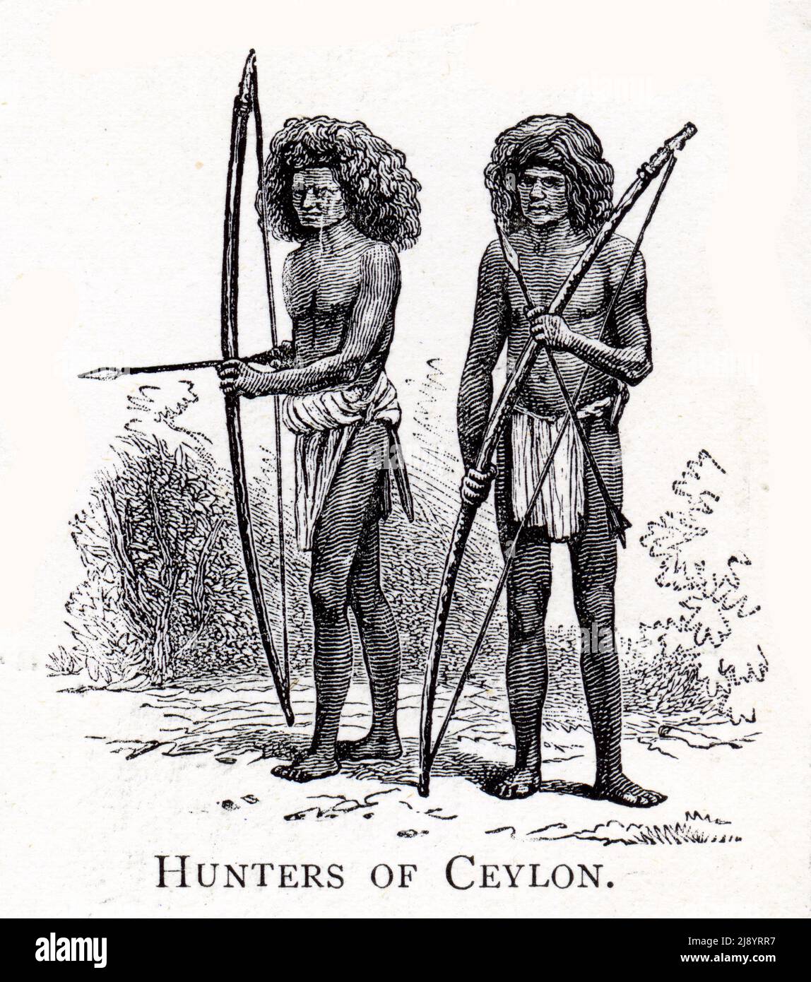 Engraving of two hunters from Ceylon, or modern Sri Lanka, circa 1880 ...