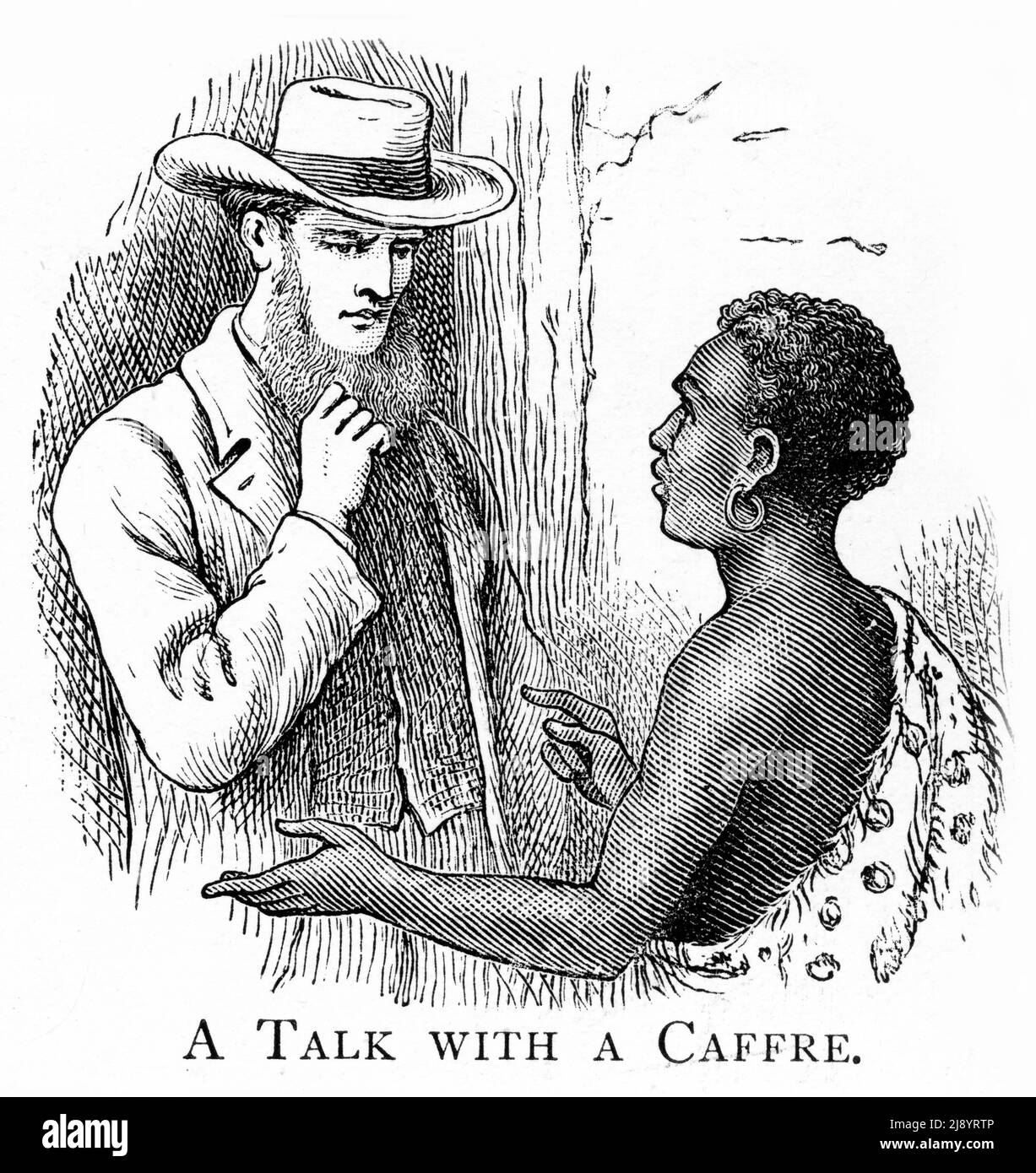 Engraving of a Dutch settler having "A talk with a caffre", a racist ...