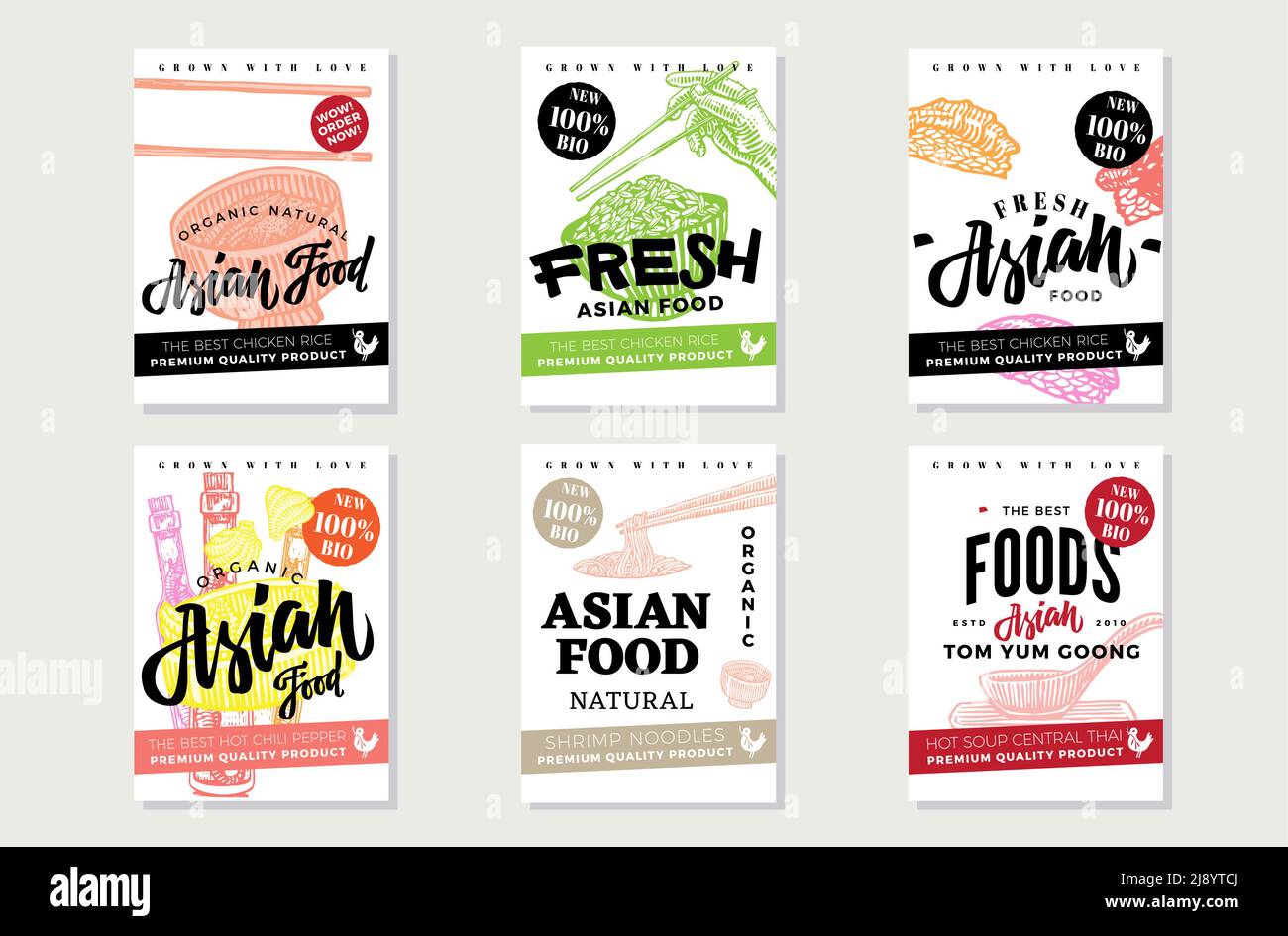 National asian food sketch posters with traditional products and meals ...