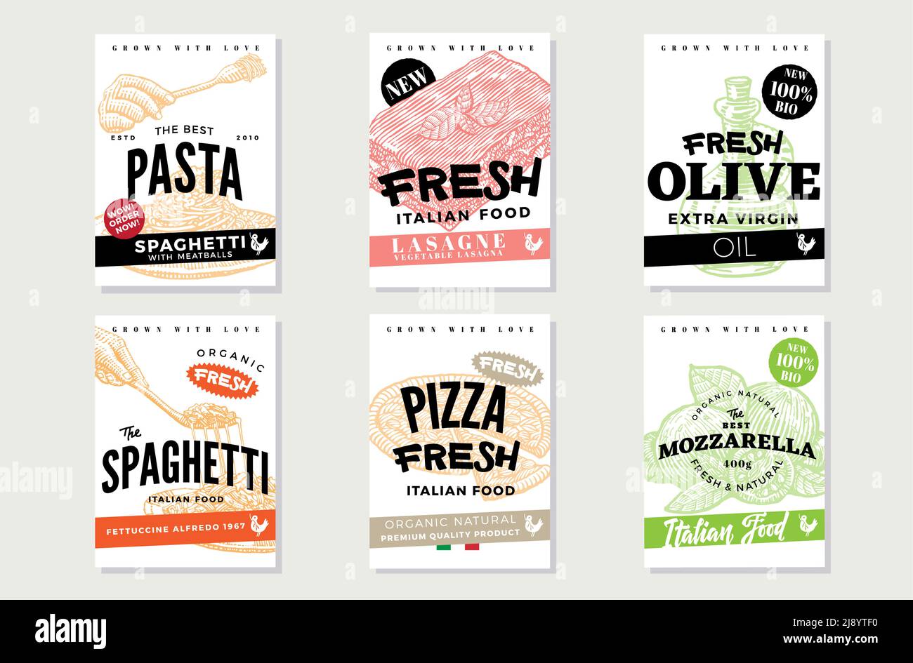 Hand drawn italian food brochures with traditional meals and ...