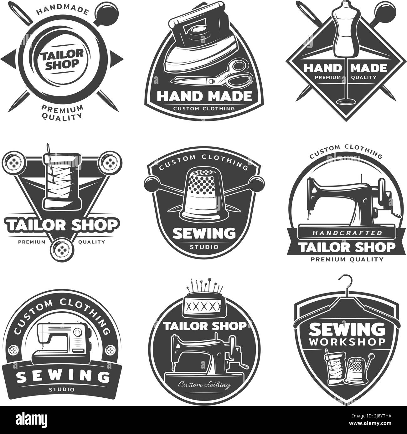 Monochrome tailor labels collection with equipment tools and accesories ...