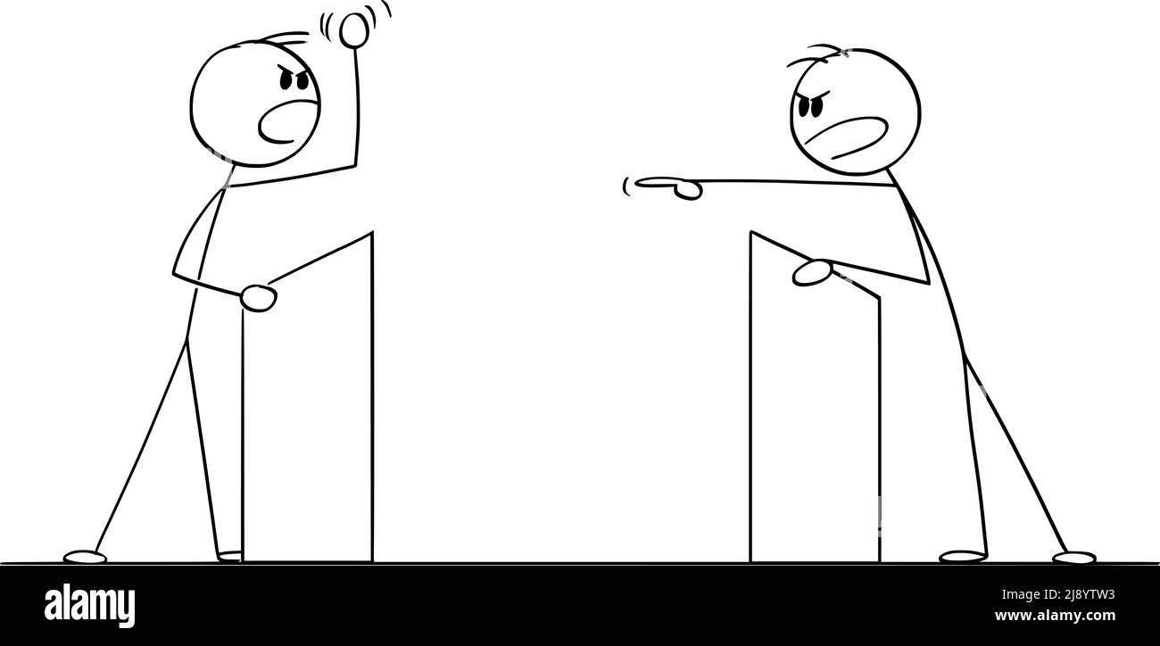 Two Politicians or Public Speakers Debating or Fighting, Vector Cartoon ...