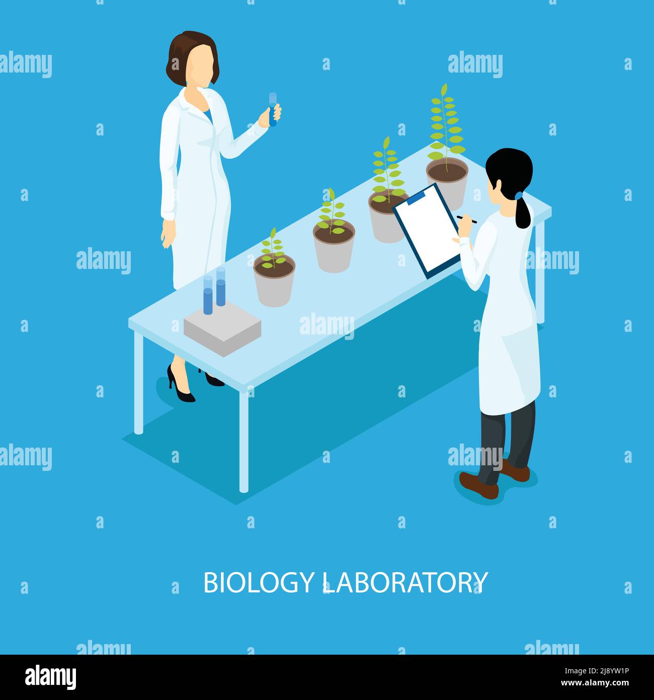Isometric biological scientific experiment concept with female ...