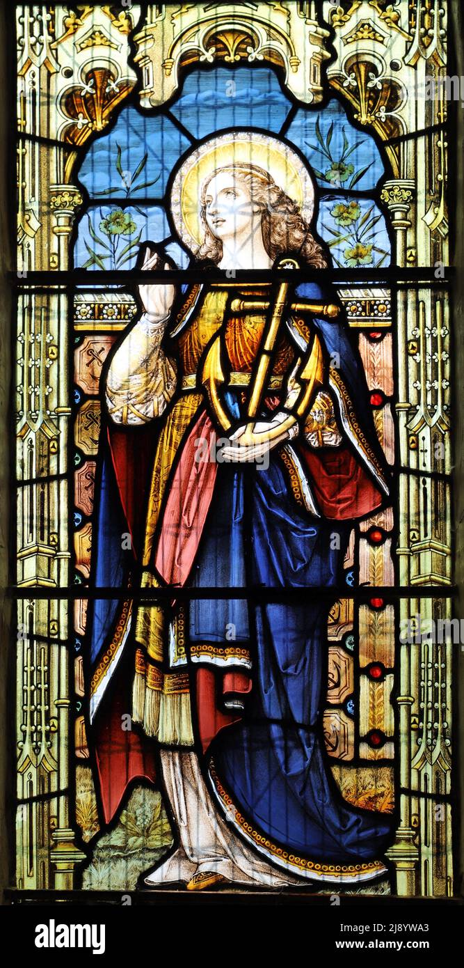 A stained glass window depicting Hope, St Bartholomew's Church ...