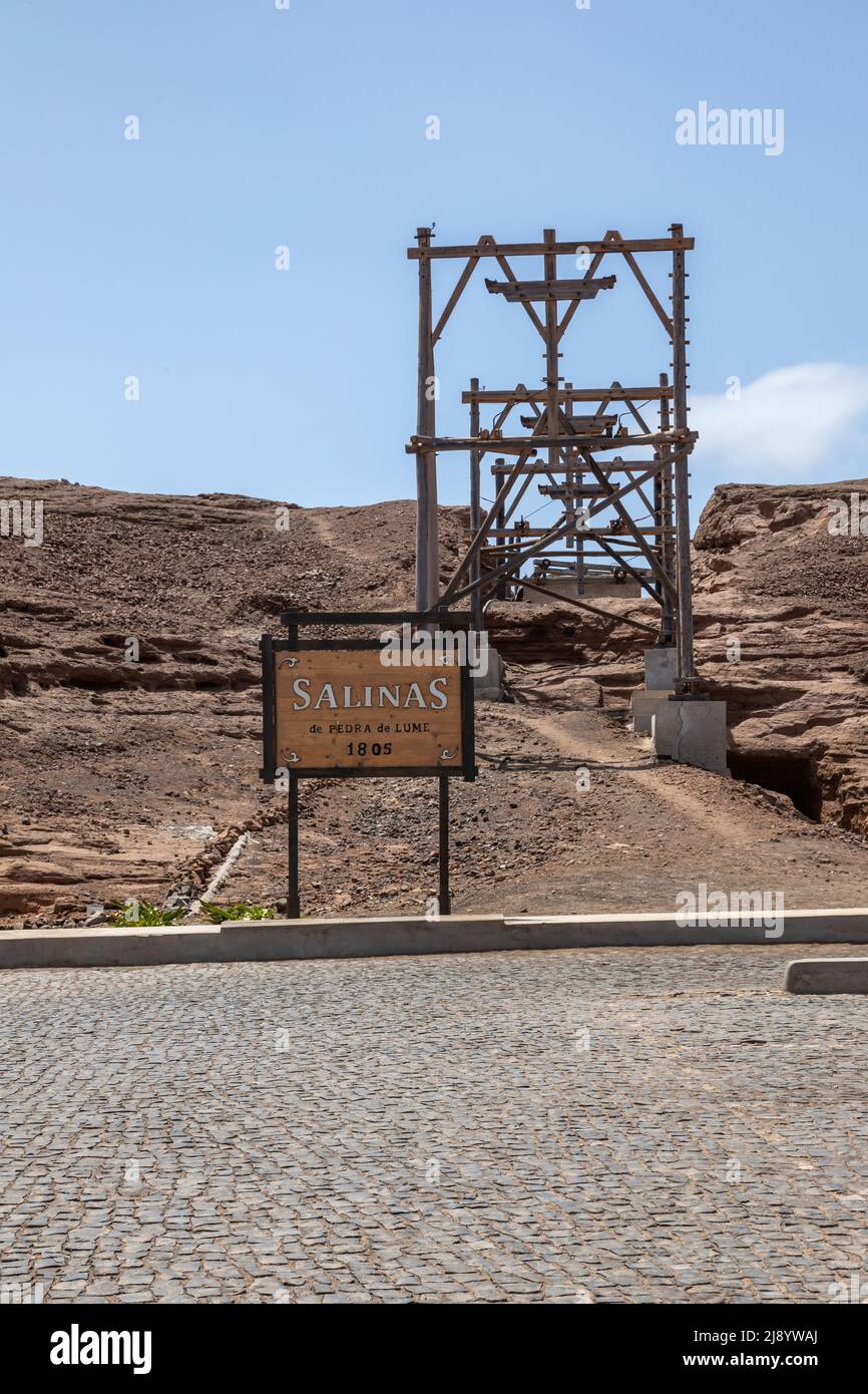 Entrance to Pedra de Lume Salt mine, Sal Island, Cape Verde islands ...