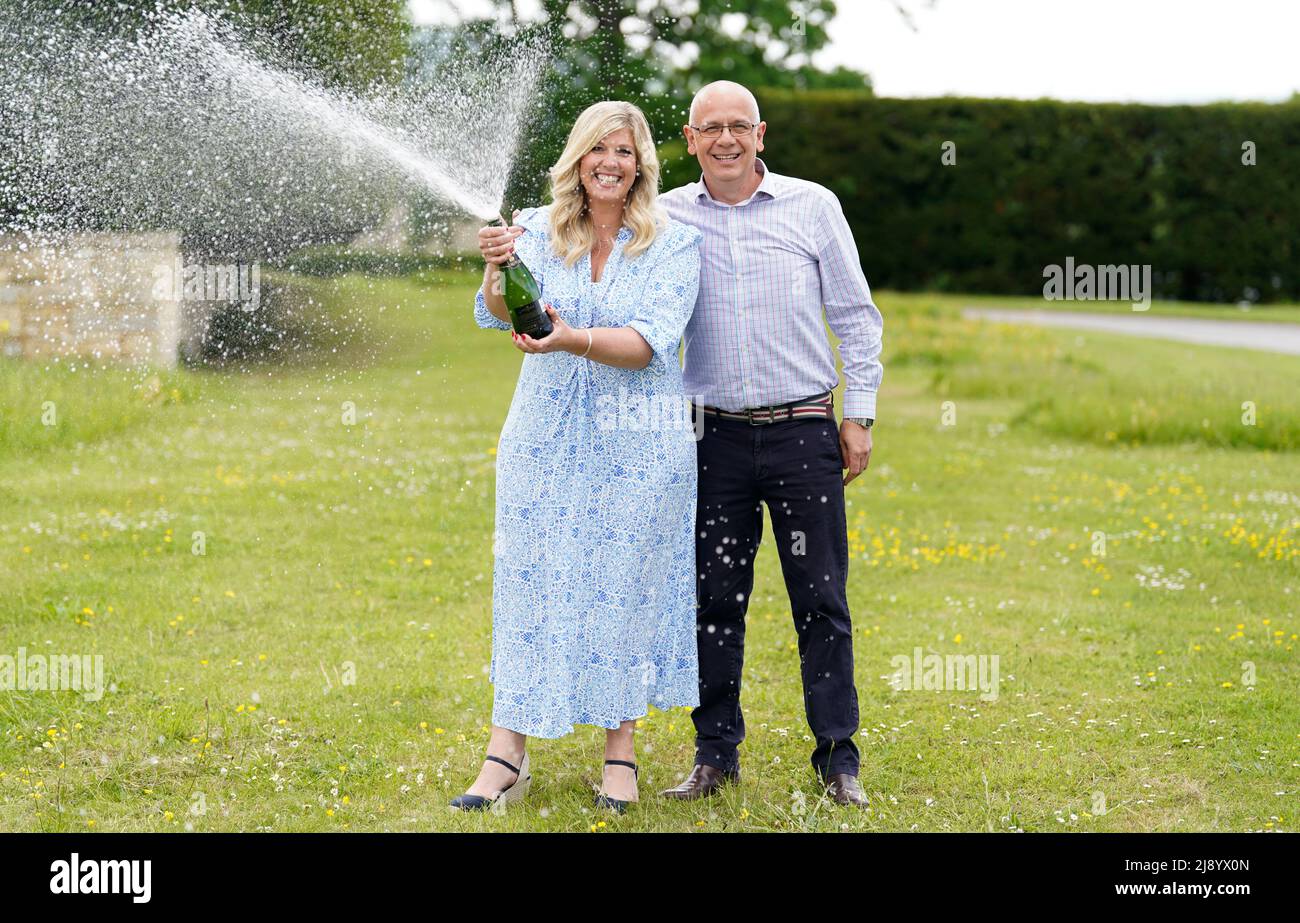 Joe Thwaite, 49, and Jess Thwaite, 46, from Gloucestershire celebrate ...