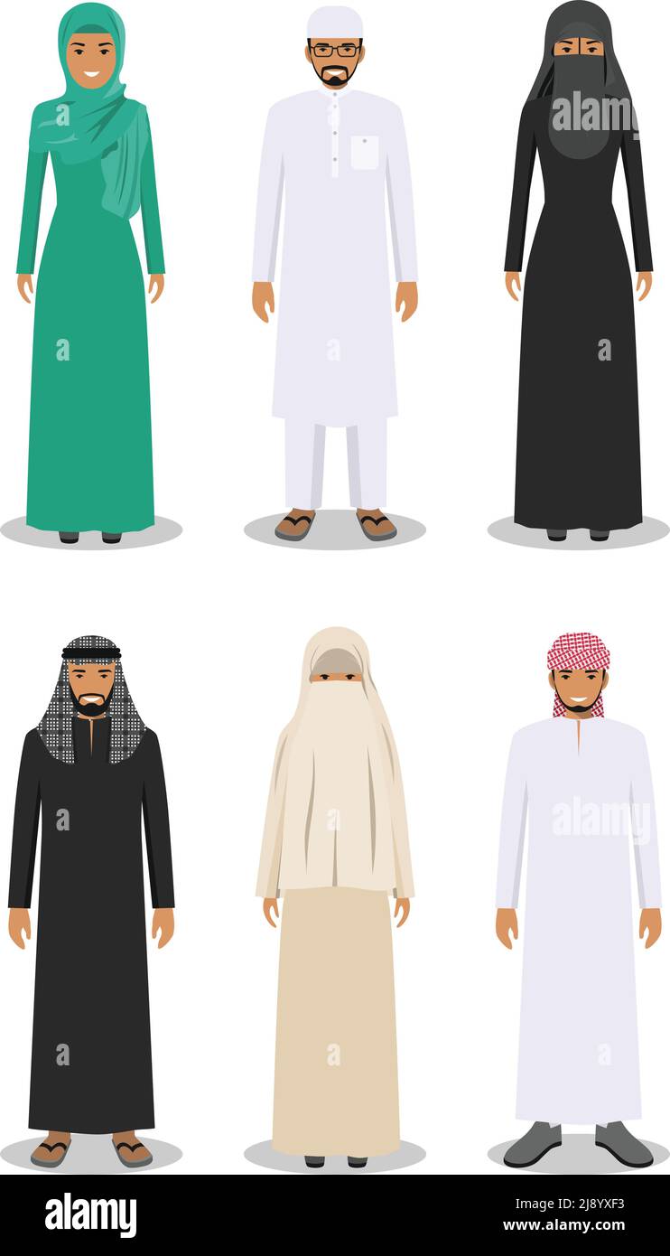 Detailed illustration of different standing arab man and woman in the ...