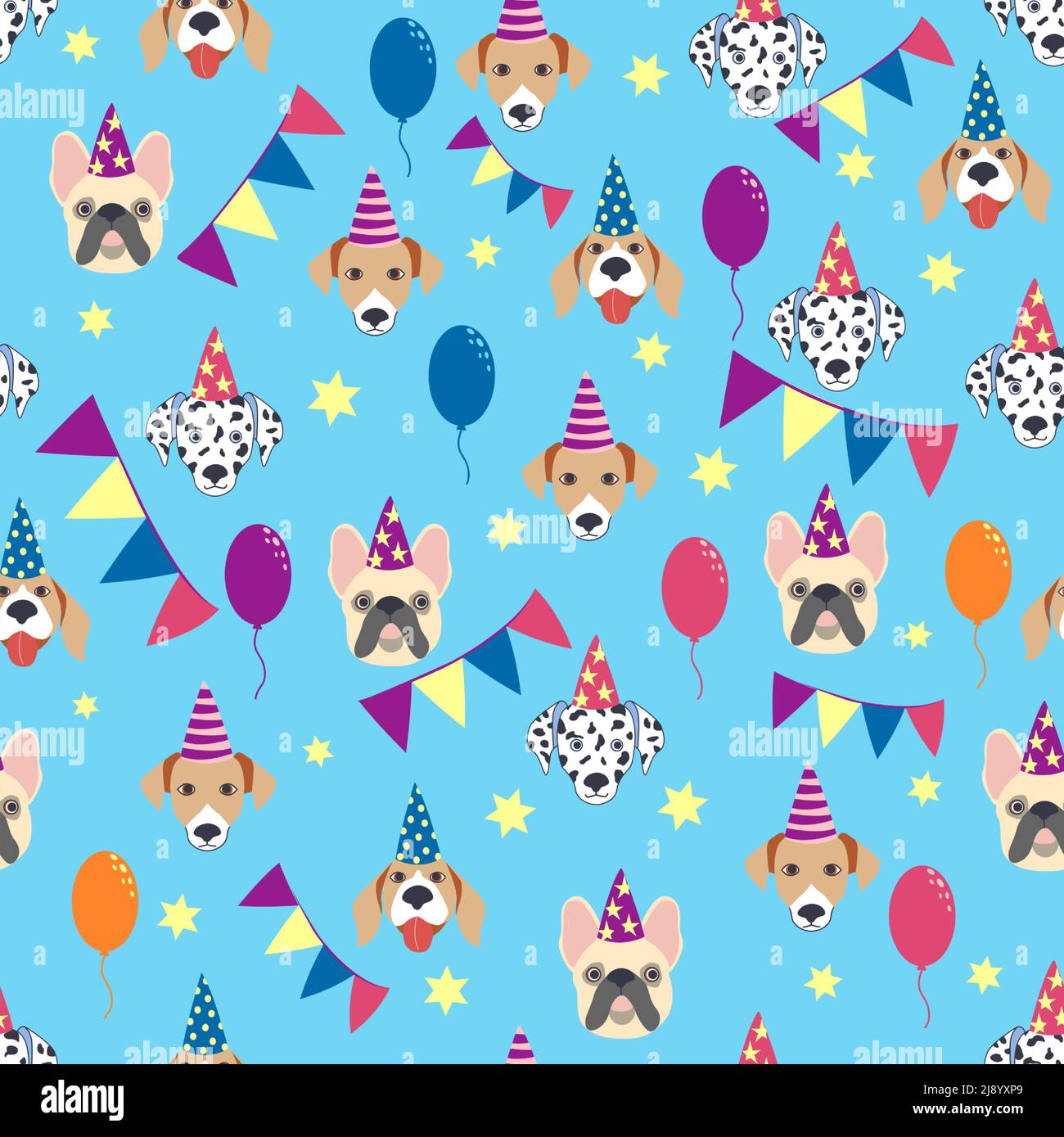 Happy birthday seamless pattern with cartoon dogs of the Dalmatian ...