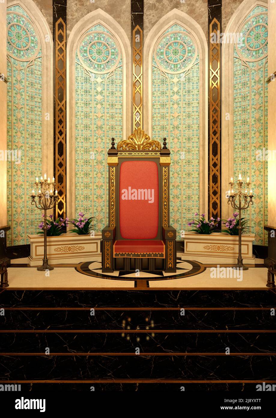 3D rendering of a fairy tale palace interior with a throne Stock Photo ...
