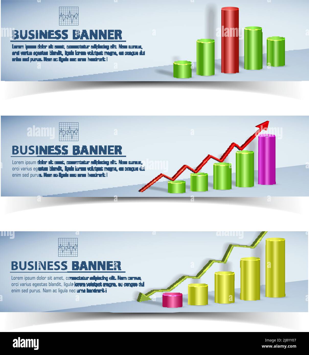 Business infographic horizontal banners with colorful 3d chart graph ...