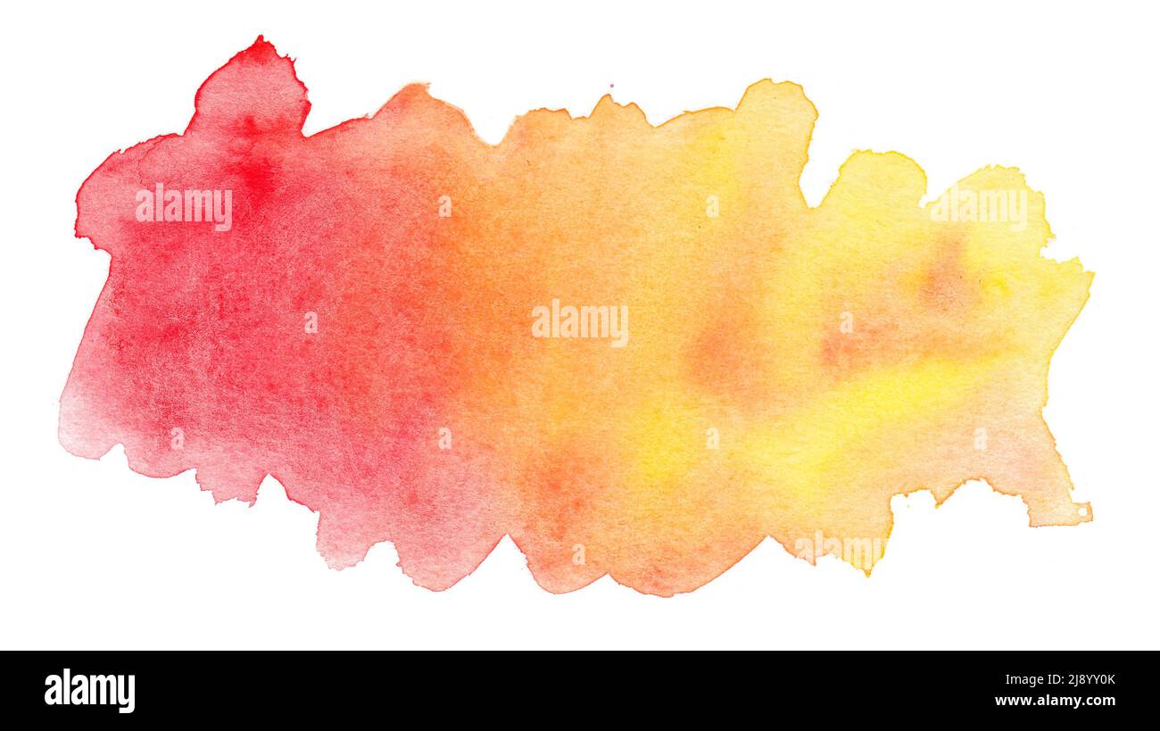 Abstract red yellow gradient watercolor splash texture isolated on ...