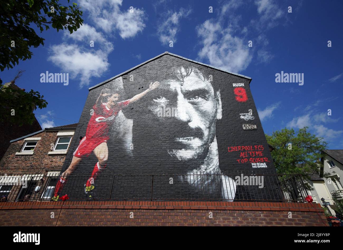 A mural of former Liverpool player Ian Rush, created by MurWalls is ...