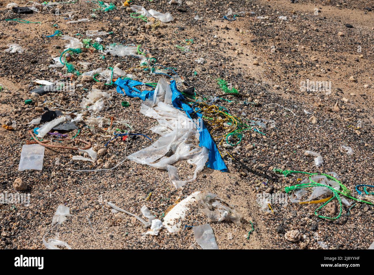 Plastic and mixed fishing debris washed up on Baía da Parda beach, Sal ...