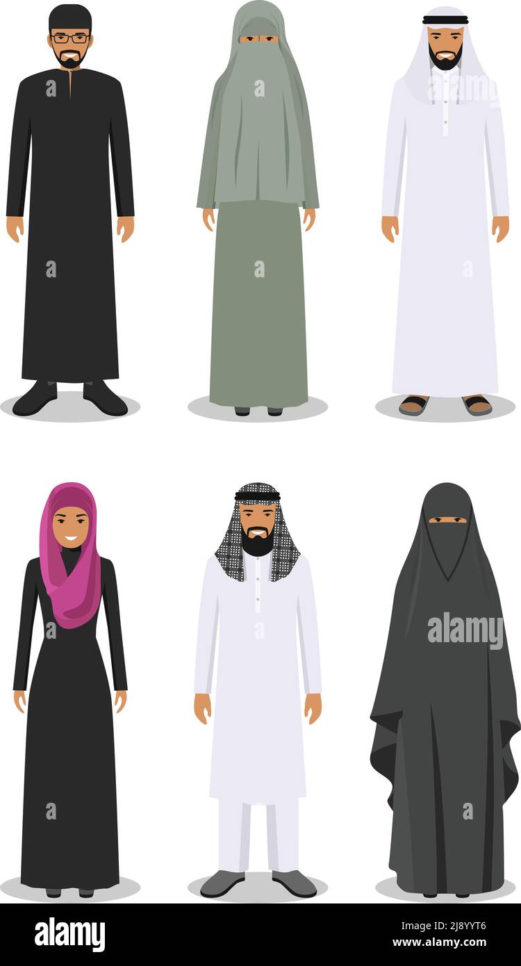 Detailed illustration of different standing arab man and woman in the ...