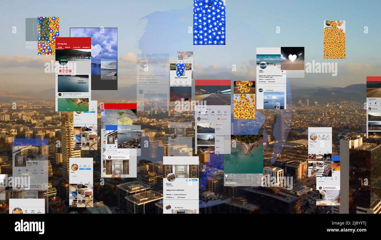 Futuristic city connected to social media. High tech vision of izmir ...