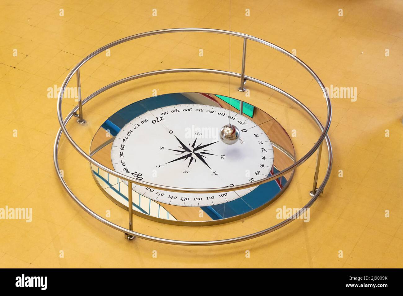 Long exposure photography of a Foucault pendulum swinging on a compass ...