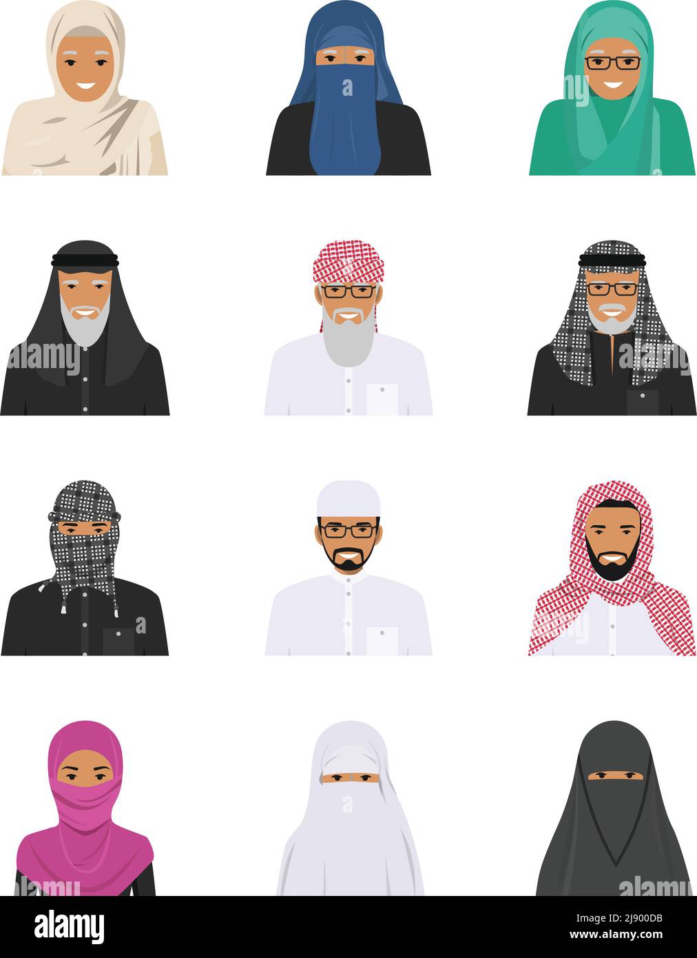 Detailed illustration of different arab people avatars icons set in the ...